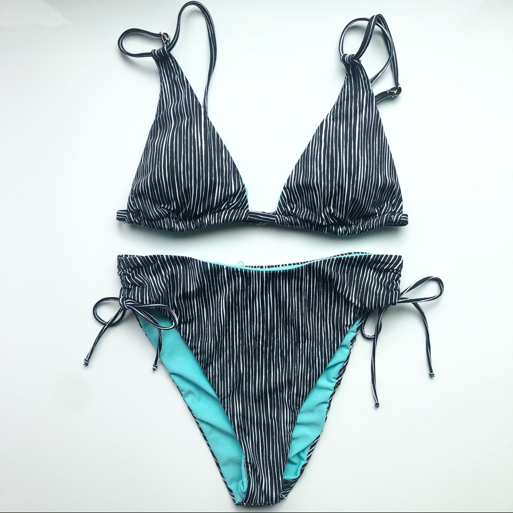 New The Bikini Lab 2 Piece Swim Set Blackwhite Gem